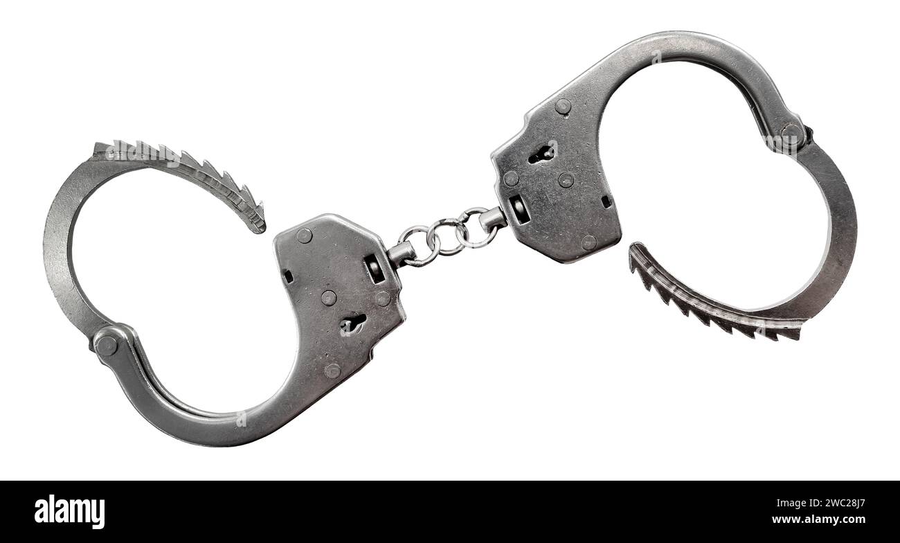 Handcuffs on a white background. Law. Crime. Jail Stock Photo - Alamy