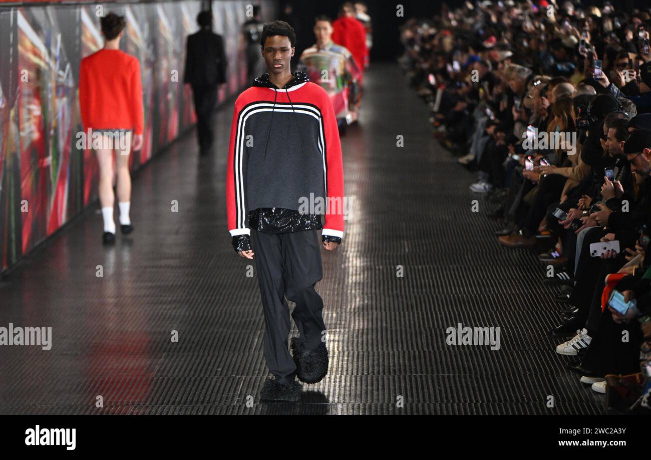 January 13, 2024, Milan, Italy: Model presents creation by Italian ...