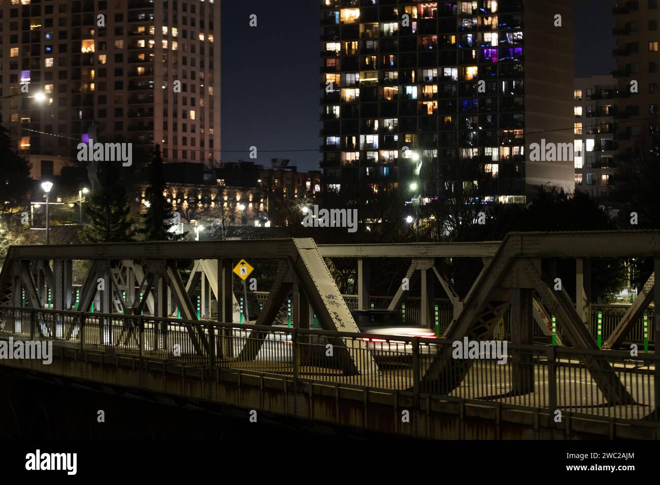 A city at night showing high rise apartment buildings and condo's Stock ...