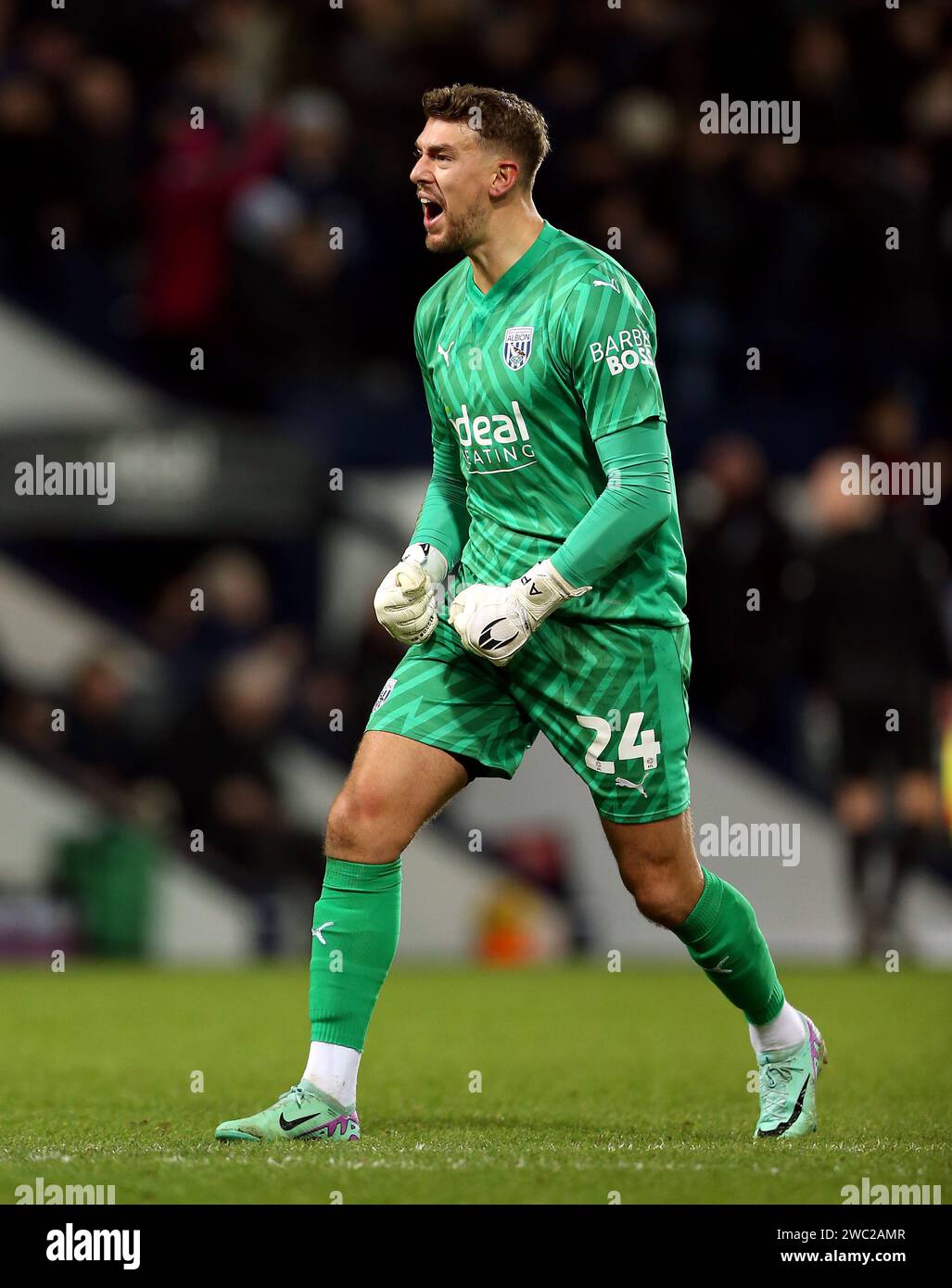 West Bromwich Albion goalkeeper Alex Palmer celebrates their side's ...