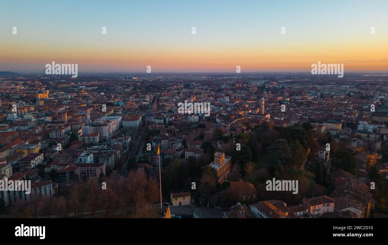 Aerial view Citta Alta Bergamo, Italy. Drone aerial view of the old ...