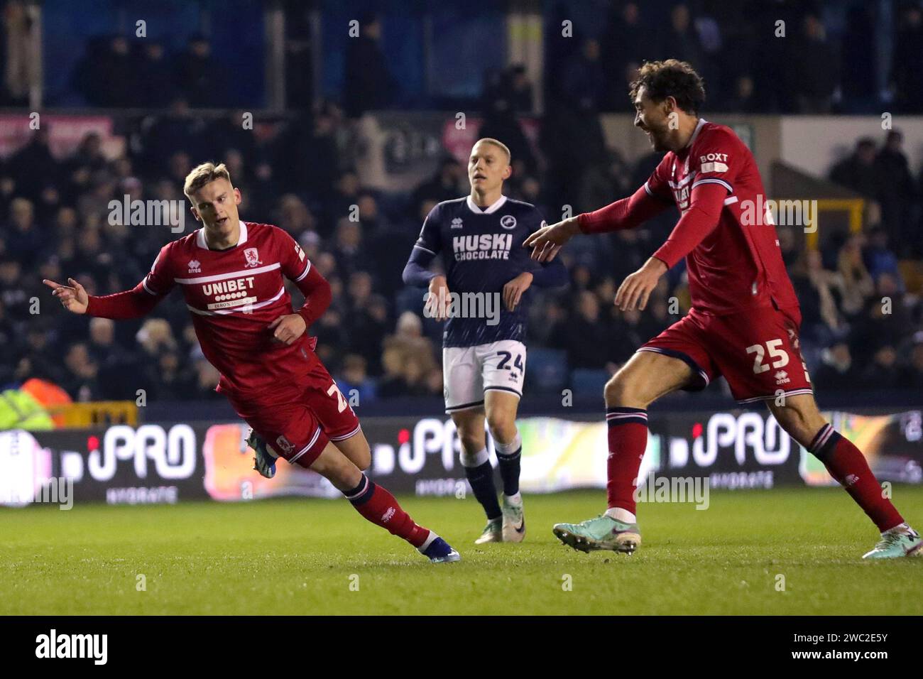 Middlesbrough's Lukas Engel (left) celebrates after scoring their third ...
