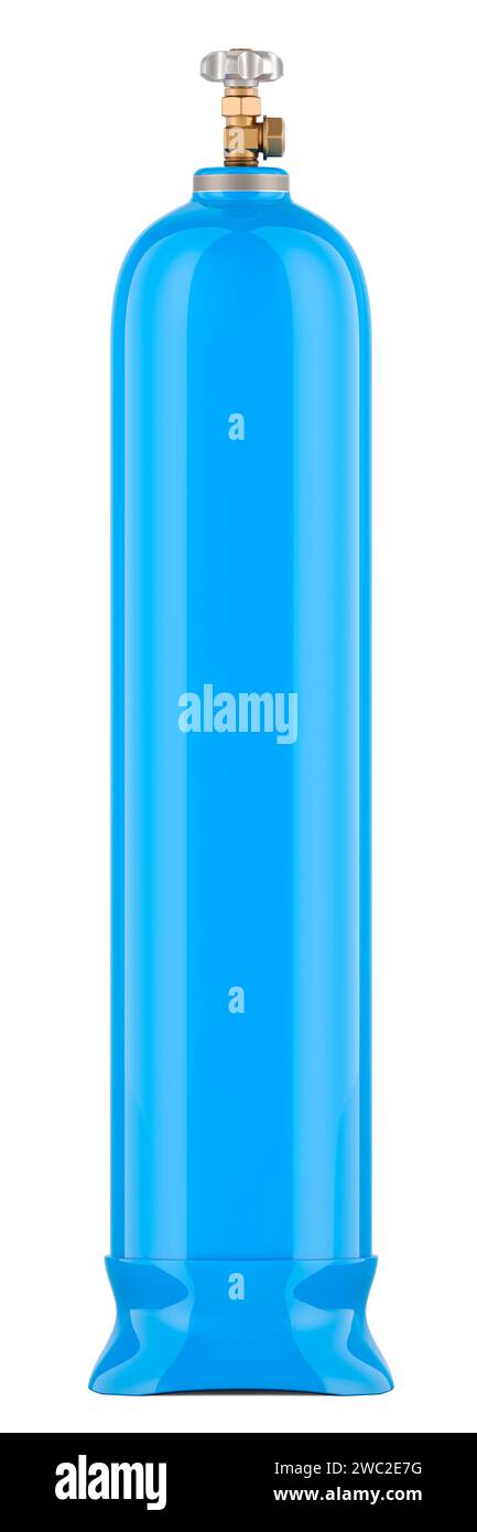 Blue gas cylinder with oxygen O2, 3D rendering isolated on white ...