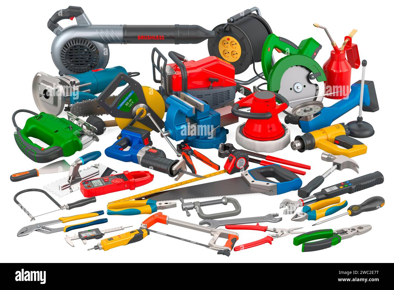 Set of construction tools, 3D rendering isolated on white background ...