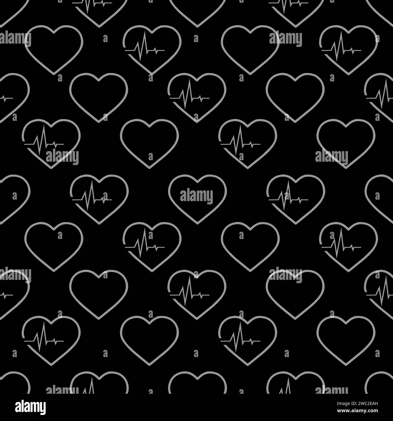 simple seamless pattern of gray hearts on a black background, texture ...