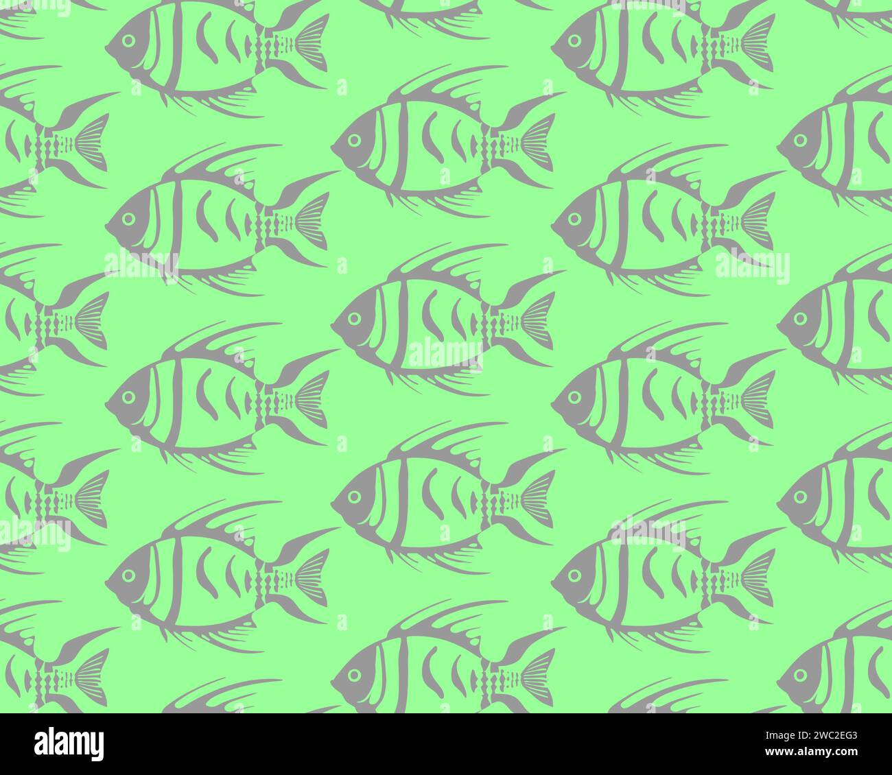 simple seamless pattern of gray graphic fish on a green background ...
