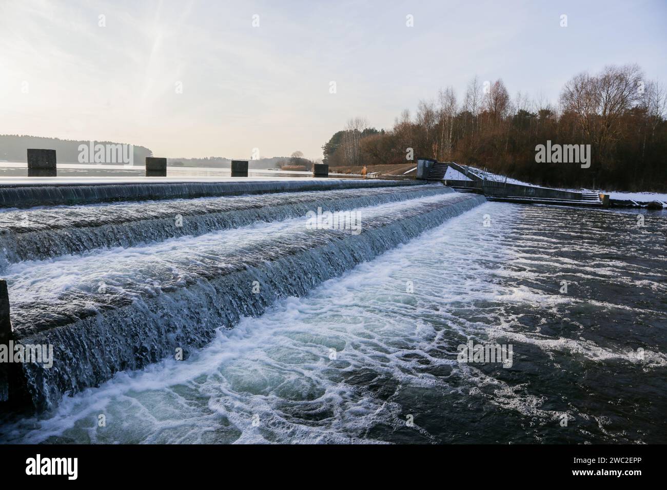 river dam. Dam water release, Stream of water flowing from the dam ...