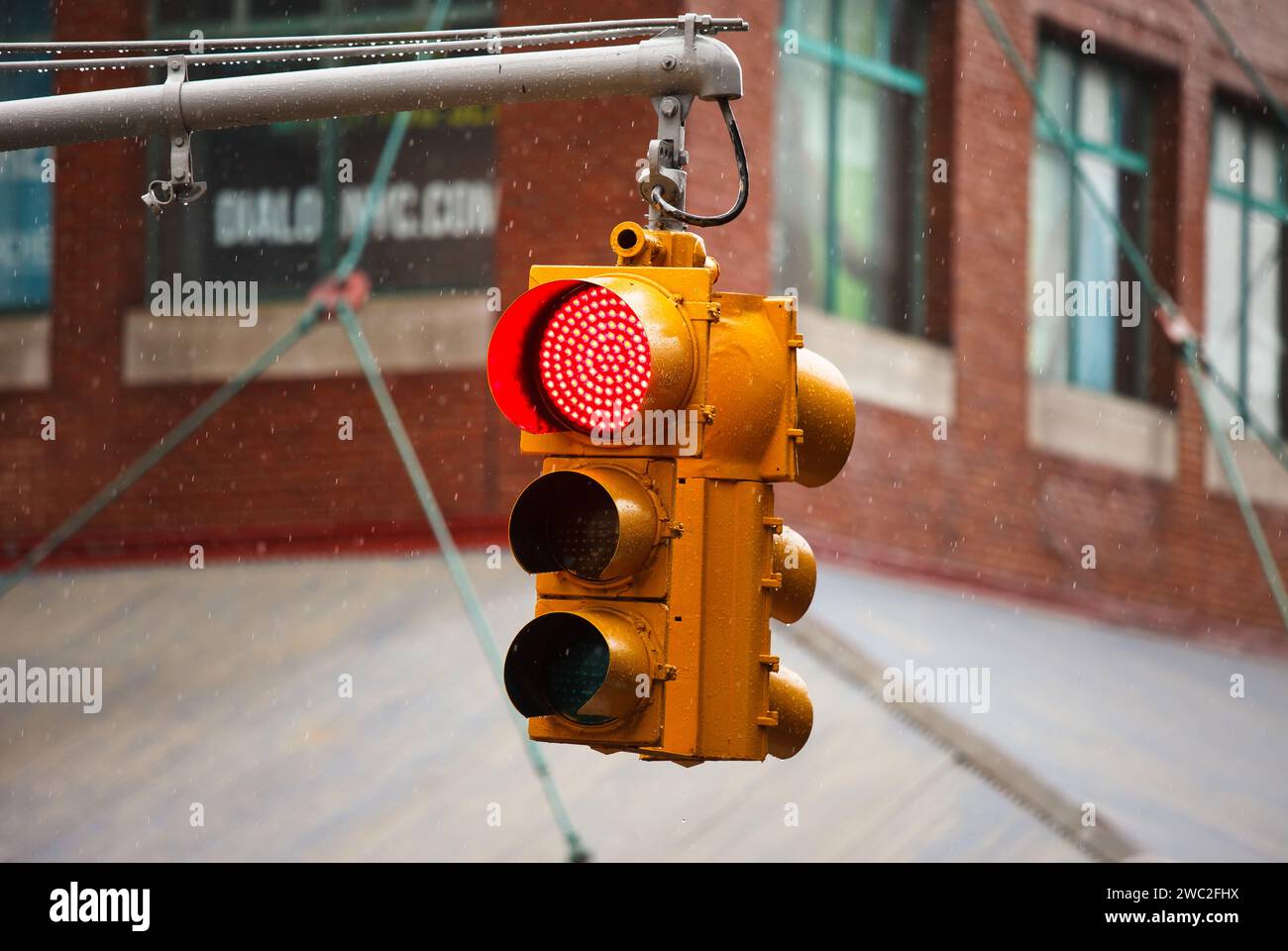Traffic lights in New York City showing red stop light Stock Photo - Alamy