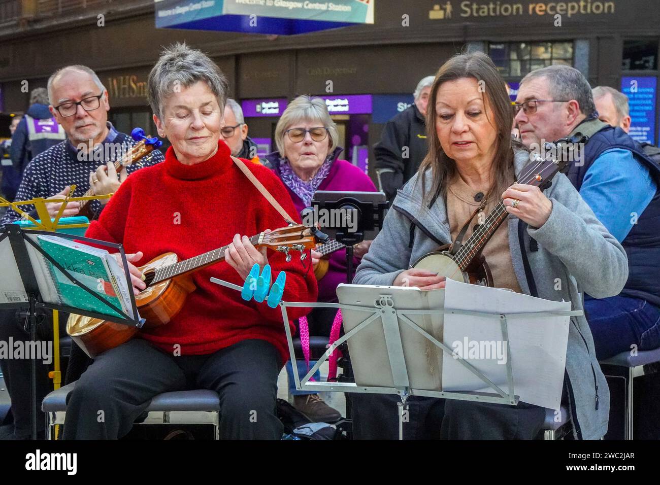 Glasgow, UK. 13th Jan, 2024. Pupils and tutors of Glasgow Fiddle Workshop, known as "GFW", a ...