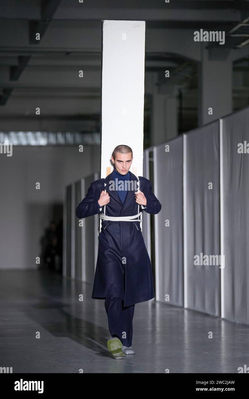 A model wears a creation as part of the men's Federico Cina Fall-Winter ...
