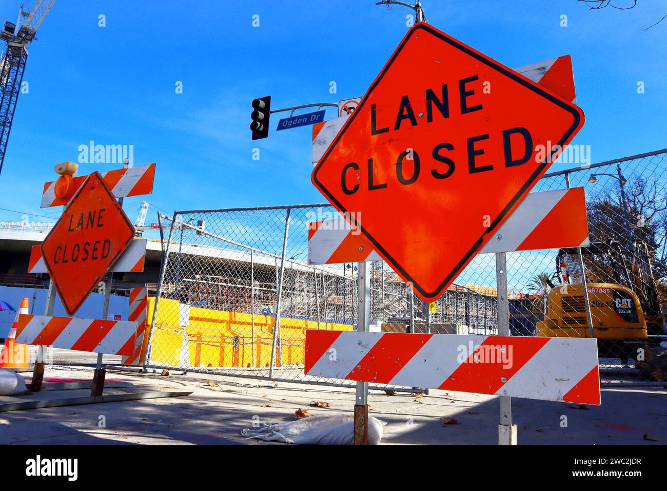 Los Angeles, California: Lane Closed sign for road works Stock Photo ...