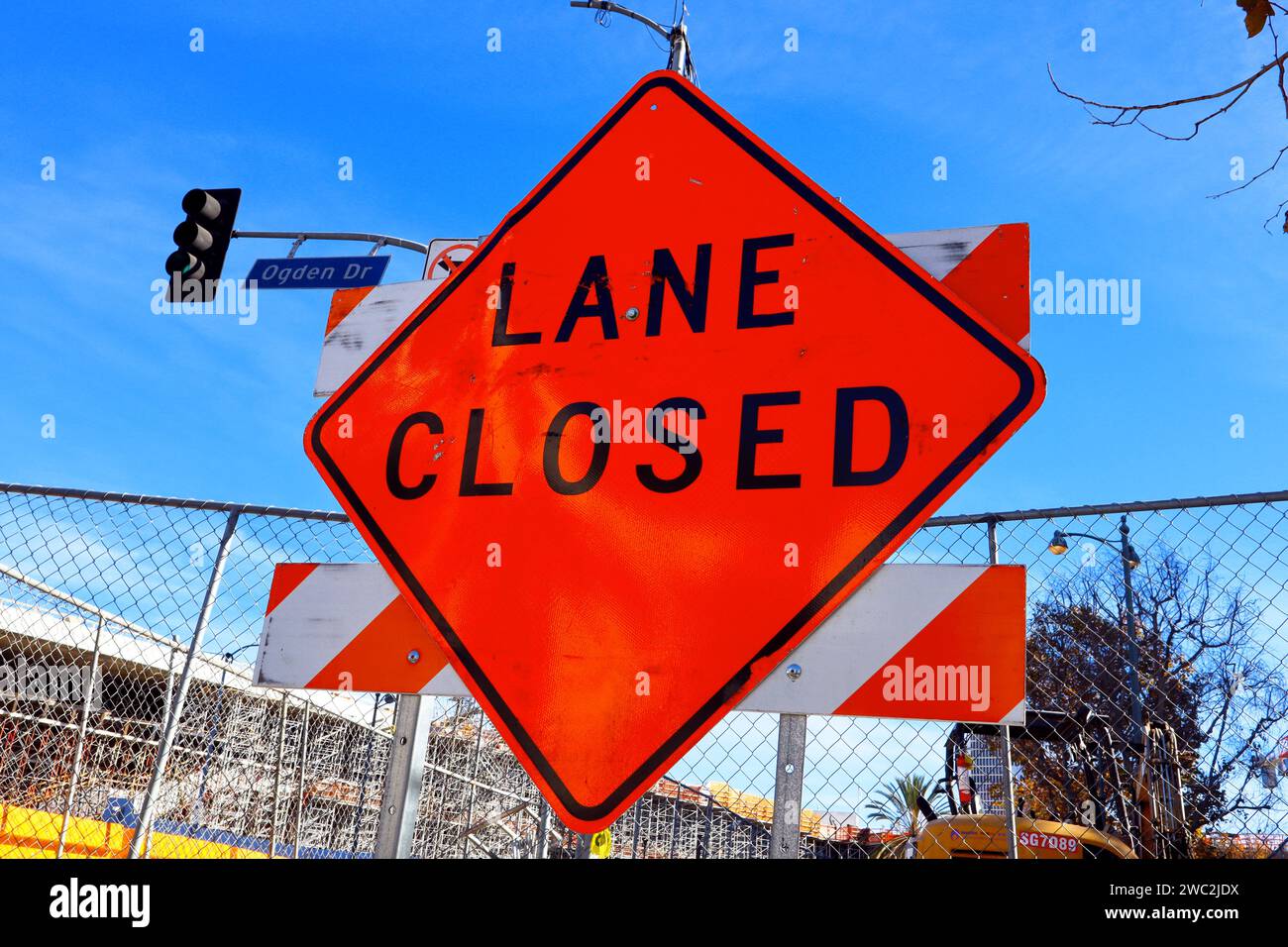 Los Angeles, California: Lane Closed sign for road works Stock Photo ...