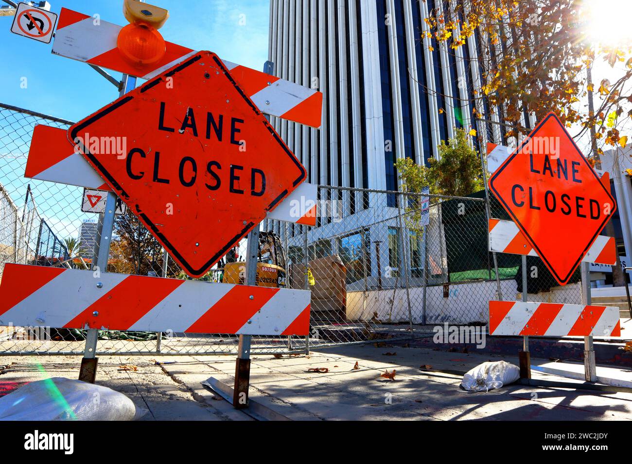 Los Angeles, California: Lane Closed sign for road works Stock Photo ...