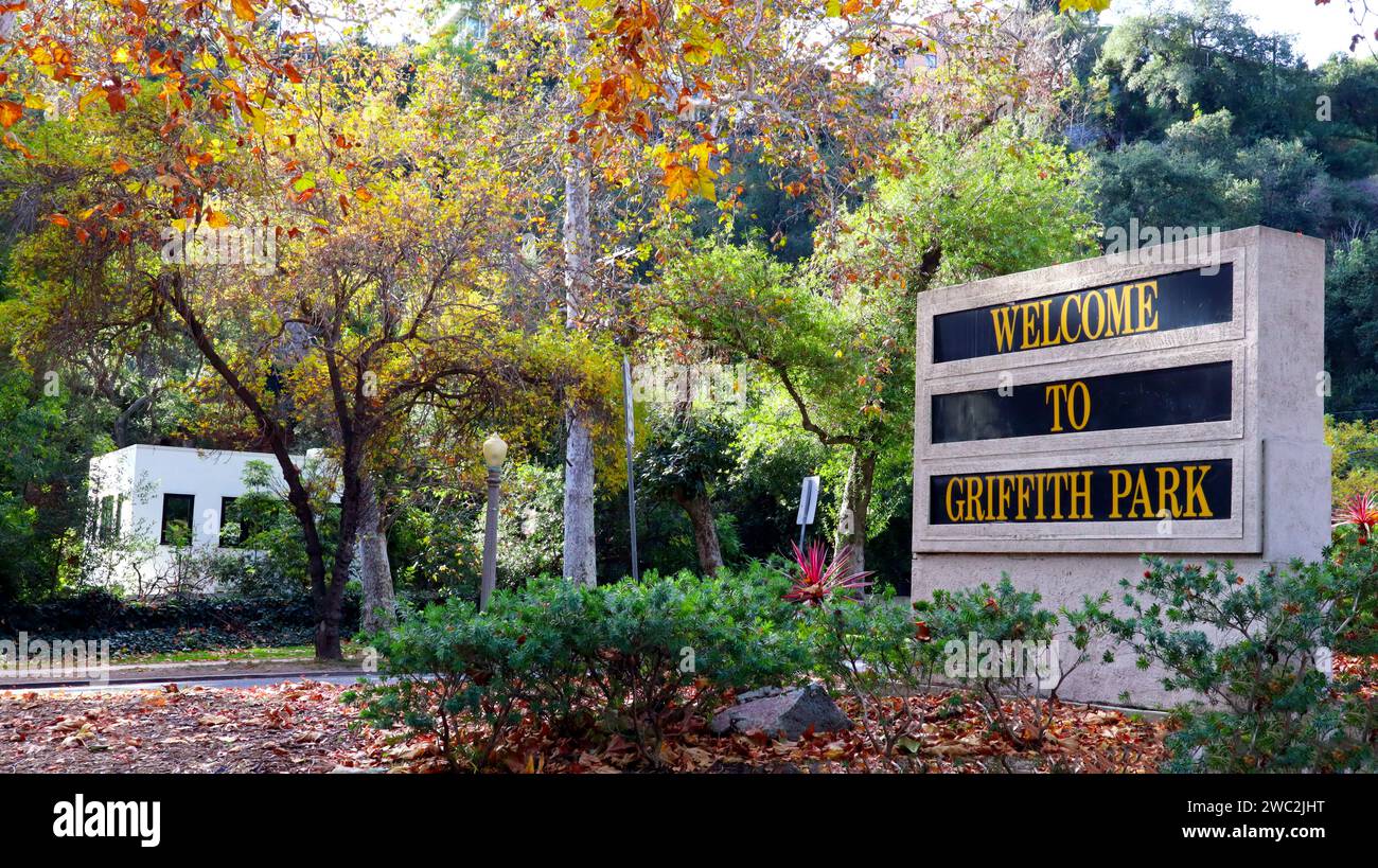 Los Angeles, California: Griffith Park Entrance Sign. Griffith Park is ...