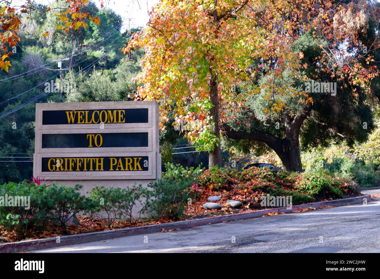 Los Angeles, California: Griffith Park Entrance Sign. Griffith Park is ...