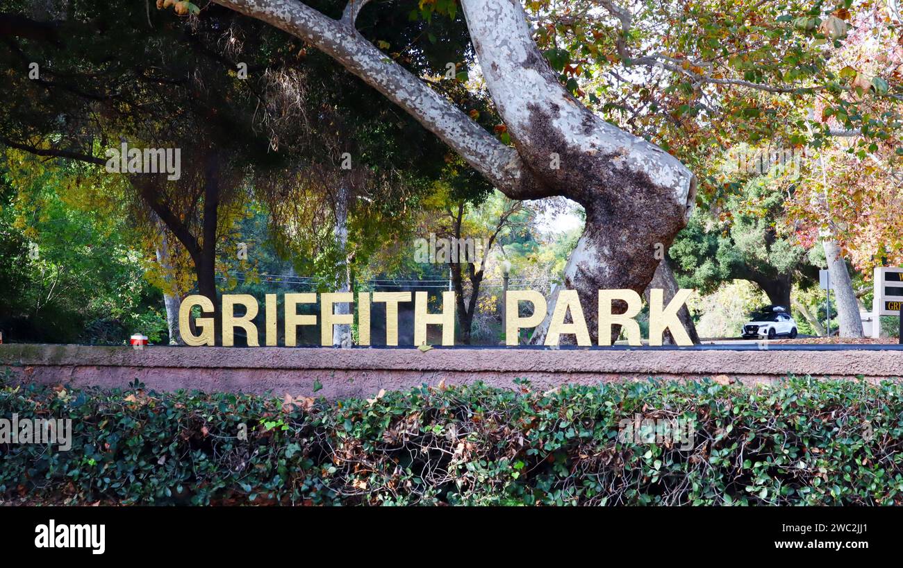 Los Angeles, California: Griffith Park Entrance Sign. Griffith Park is ...