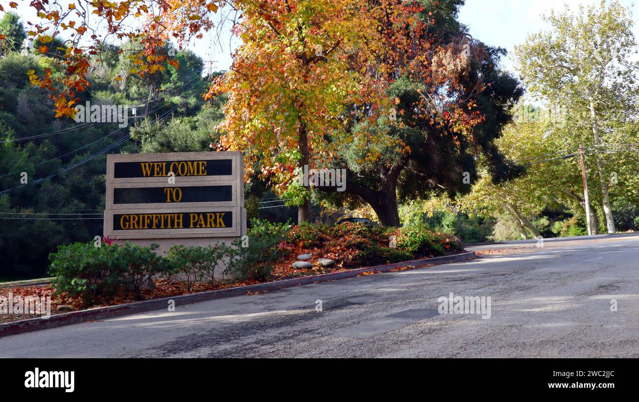 Los Angeles, California: Griffith Park Entrance Sign. Griffith Park is ...
