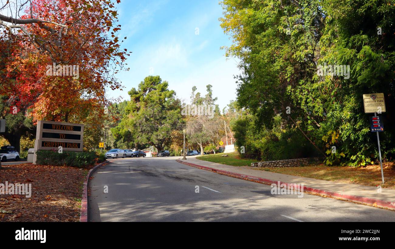Los Angeles, California: Griffith Park Entrance Sign. Griffith Park is ...