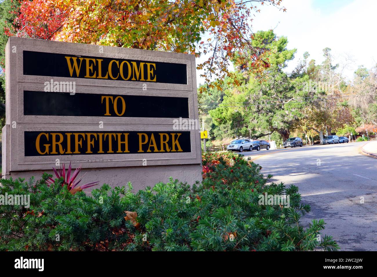 Los Angeles, California: Griffith Park Entrance Sign. Griffith Park is ...