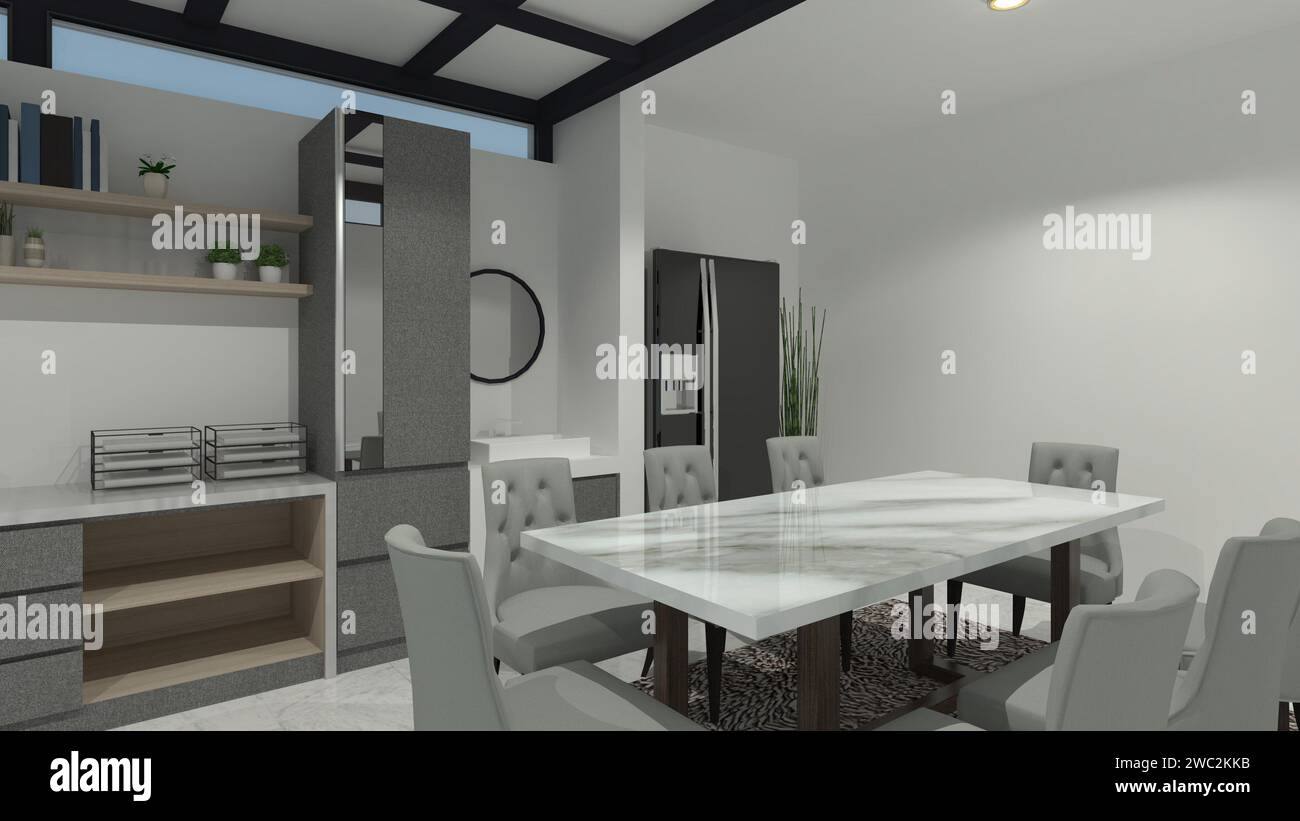 Modern Interior Dining Room Design with Storage Compartment Cabinet ...