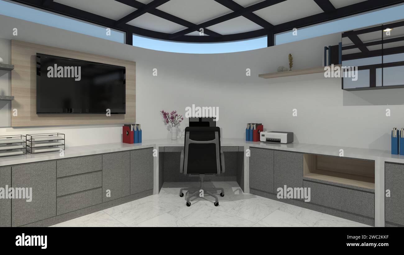 Modern Interior Office Room Design with Tv Cabinet and Storage ...