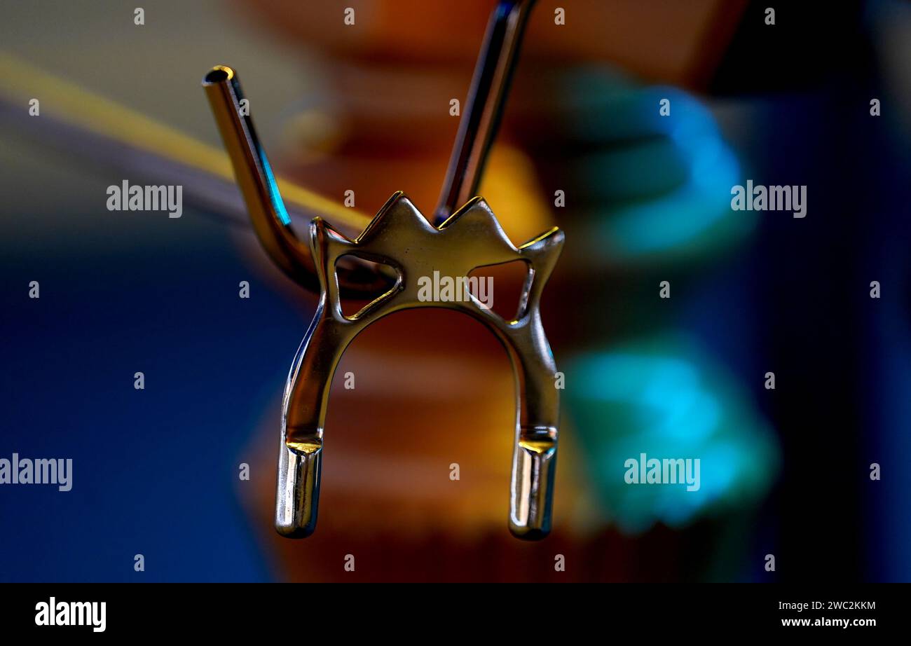 A detailed view of a snooker cue stick bridge during day seven of the ...