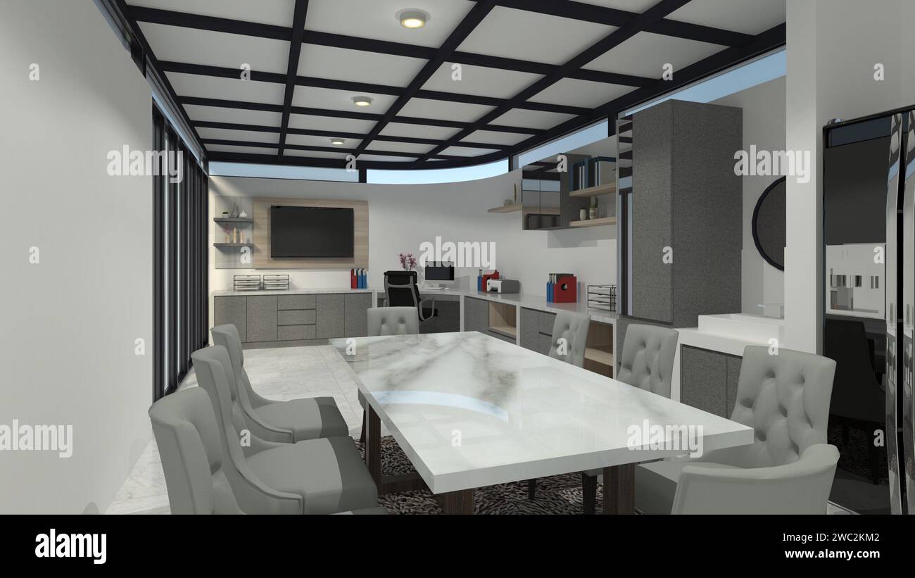 Luxury Dining Room Design Integrate with Workspace Area Stock Photo - Alamy