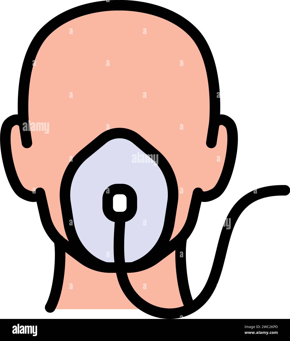 Man in oxygen mask flat icon. Aerosol breathing lung machine treatment icon. Color illustration ...
