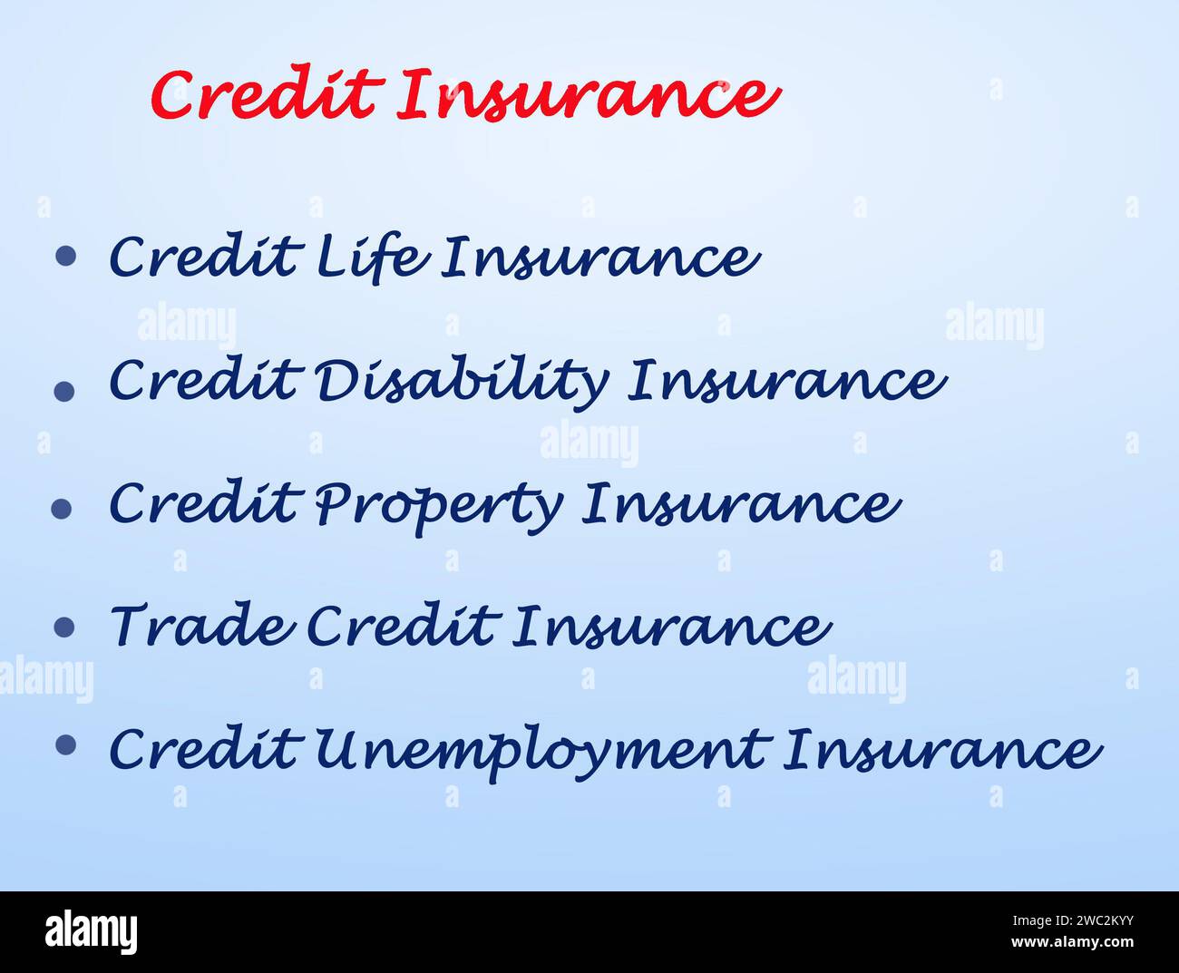 Five Types of Credit Insurance Stock Photo - Alamy