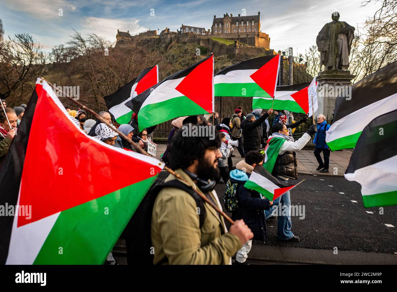 Edinburgh, Scotland. Sat 13 January 2024. Protesters gather at The ...