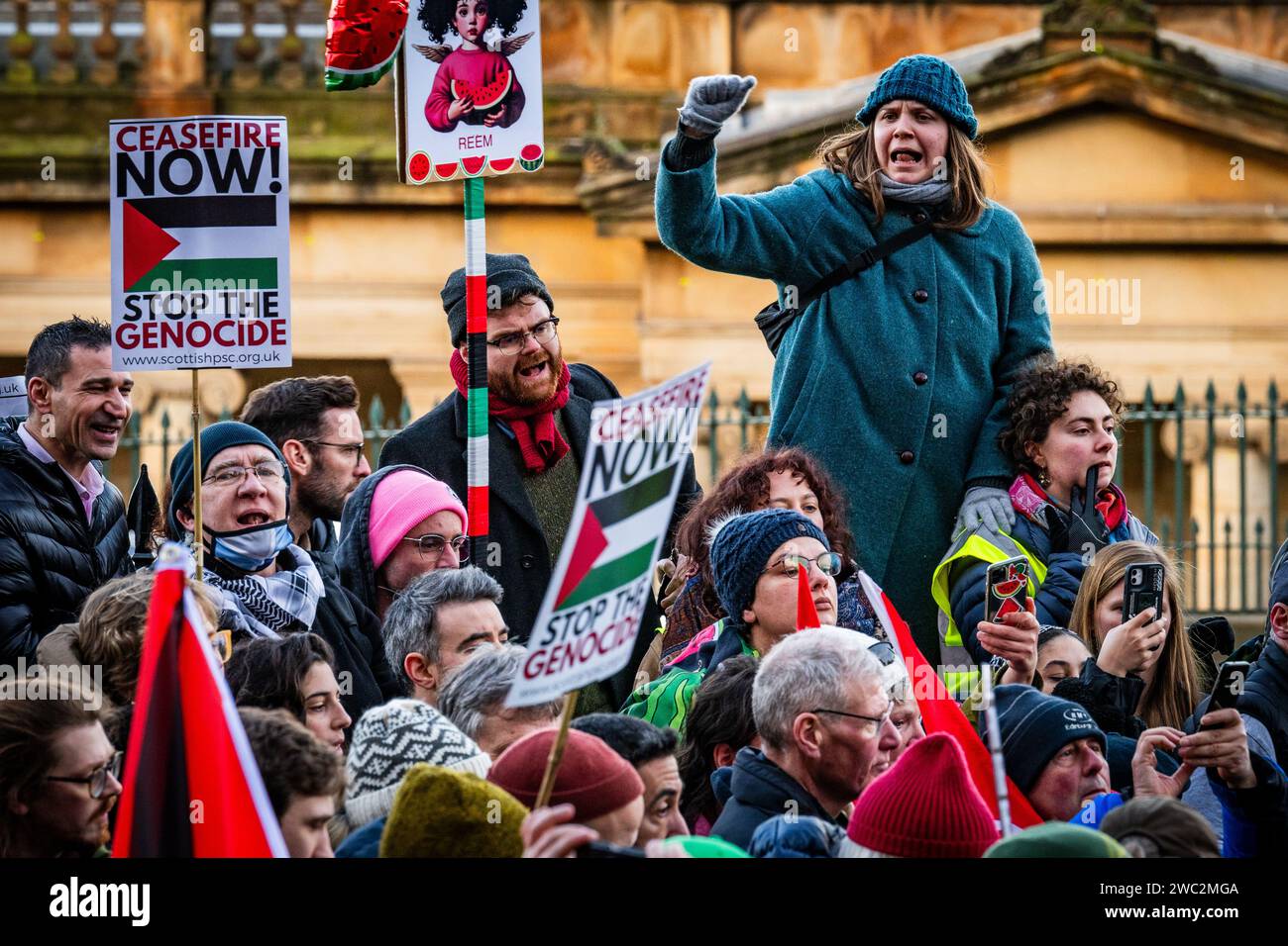 Edinburgh, Scotland. Sat 13 January 2024. Protesters gather at The ...