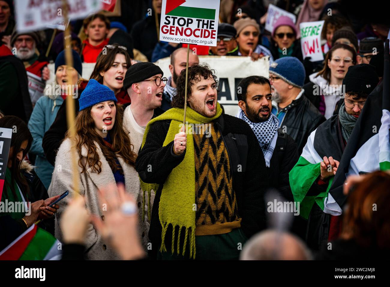 Edinburgh, Scotland. Sat 13 January 2024. Protesters gather at The ...