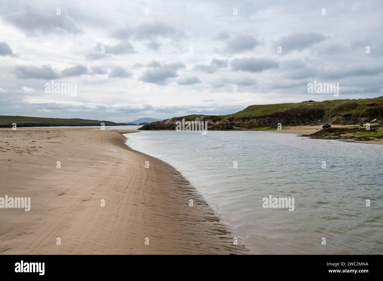 The Afon Ffraw before it meets the sea at Aberffraw on the west coast ...
