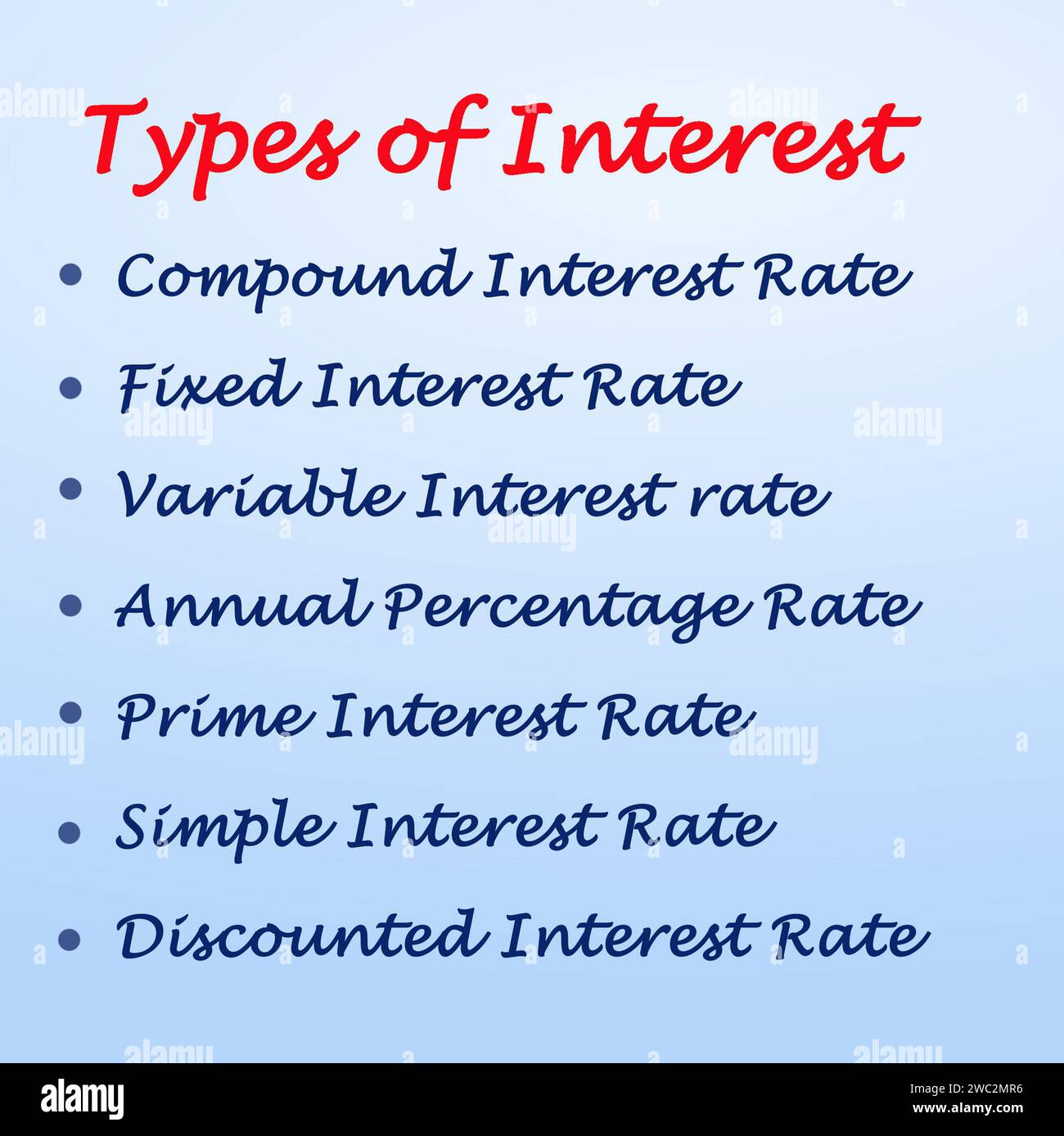 Seven Types of Interest Stock Photo - Alamy
