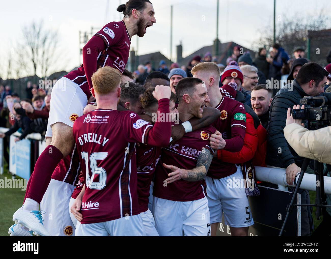 Edinburgh, Scotland. 13 January 2024. Stenhousemuir celebrate their ...