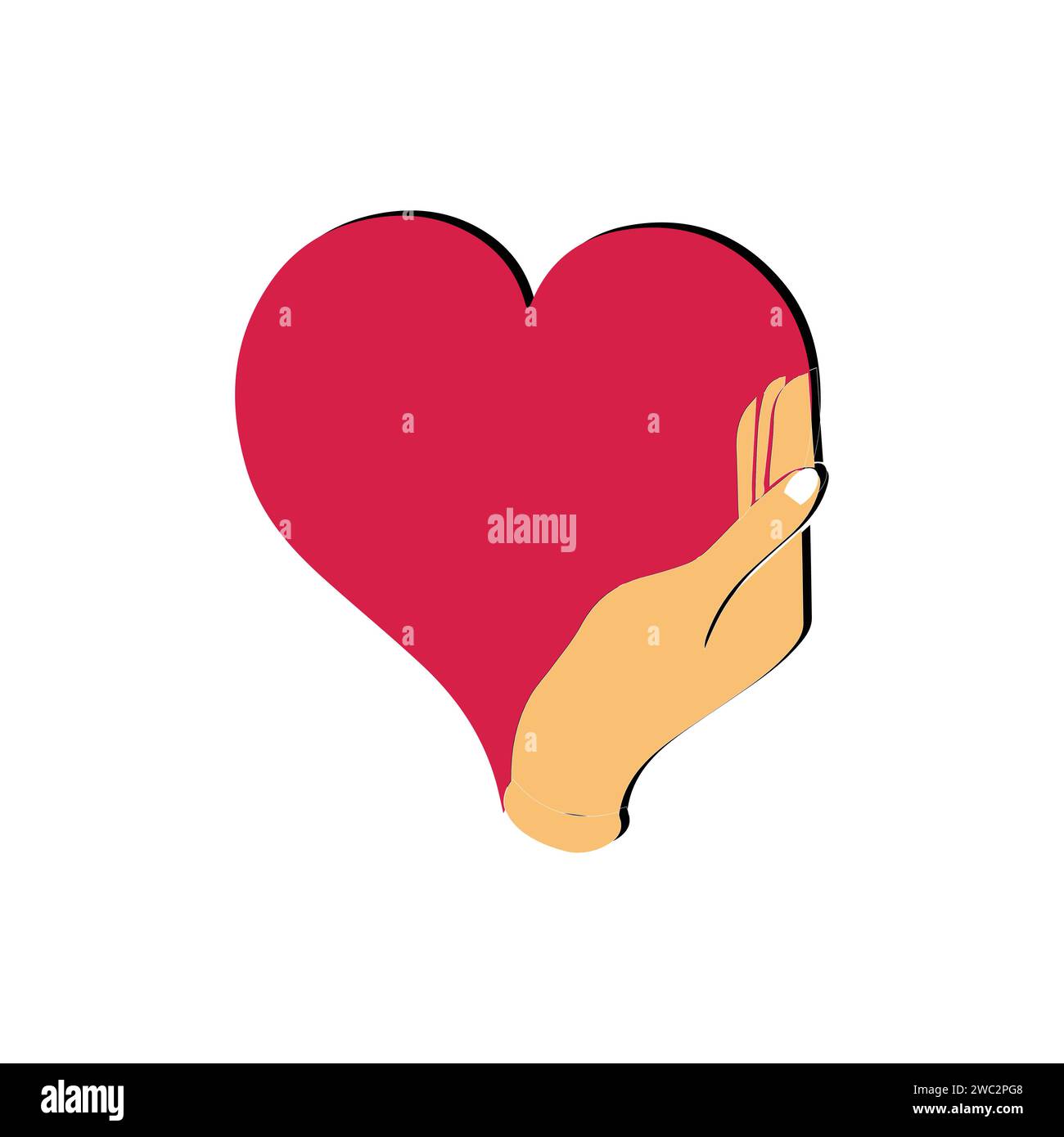Self hugging line icon, Love yourself, cute cartoon heart character hug ...