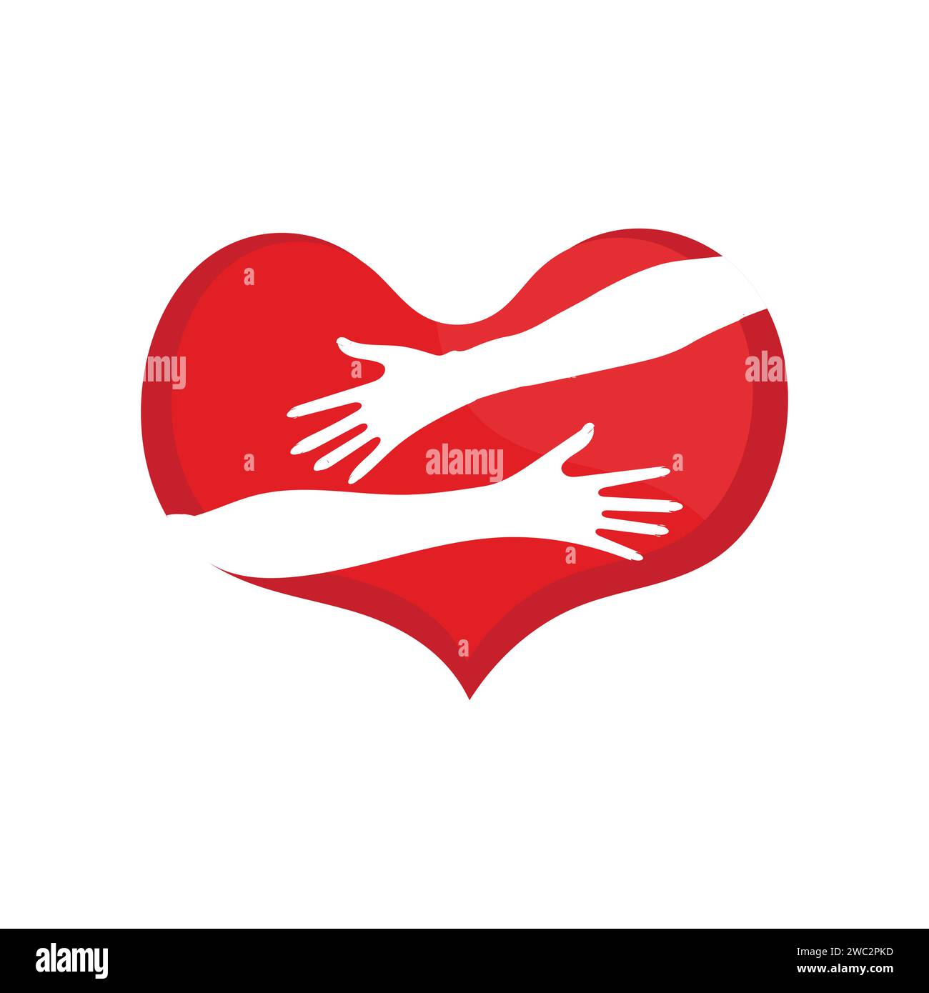 Self hugging line icon, Love yourself, cute cartoon heart character hug ...