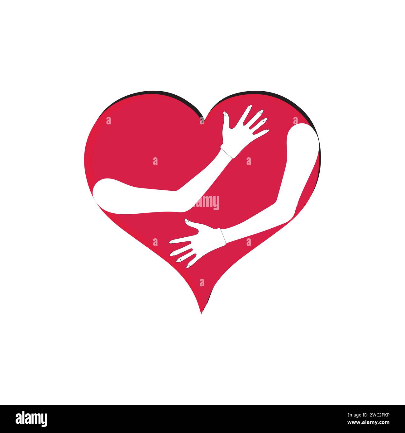 Self hugging line icon, Love yourself, cute cartoon heart character hug ...