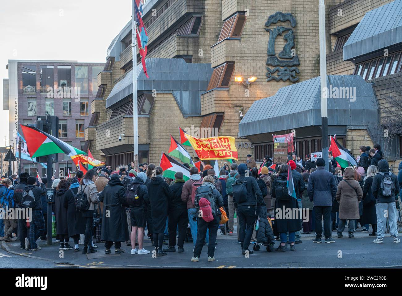 Glasgow, Scotland, UK. 13th Jan, 2024. Protest outside Glasgow City ...