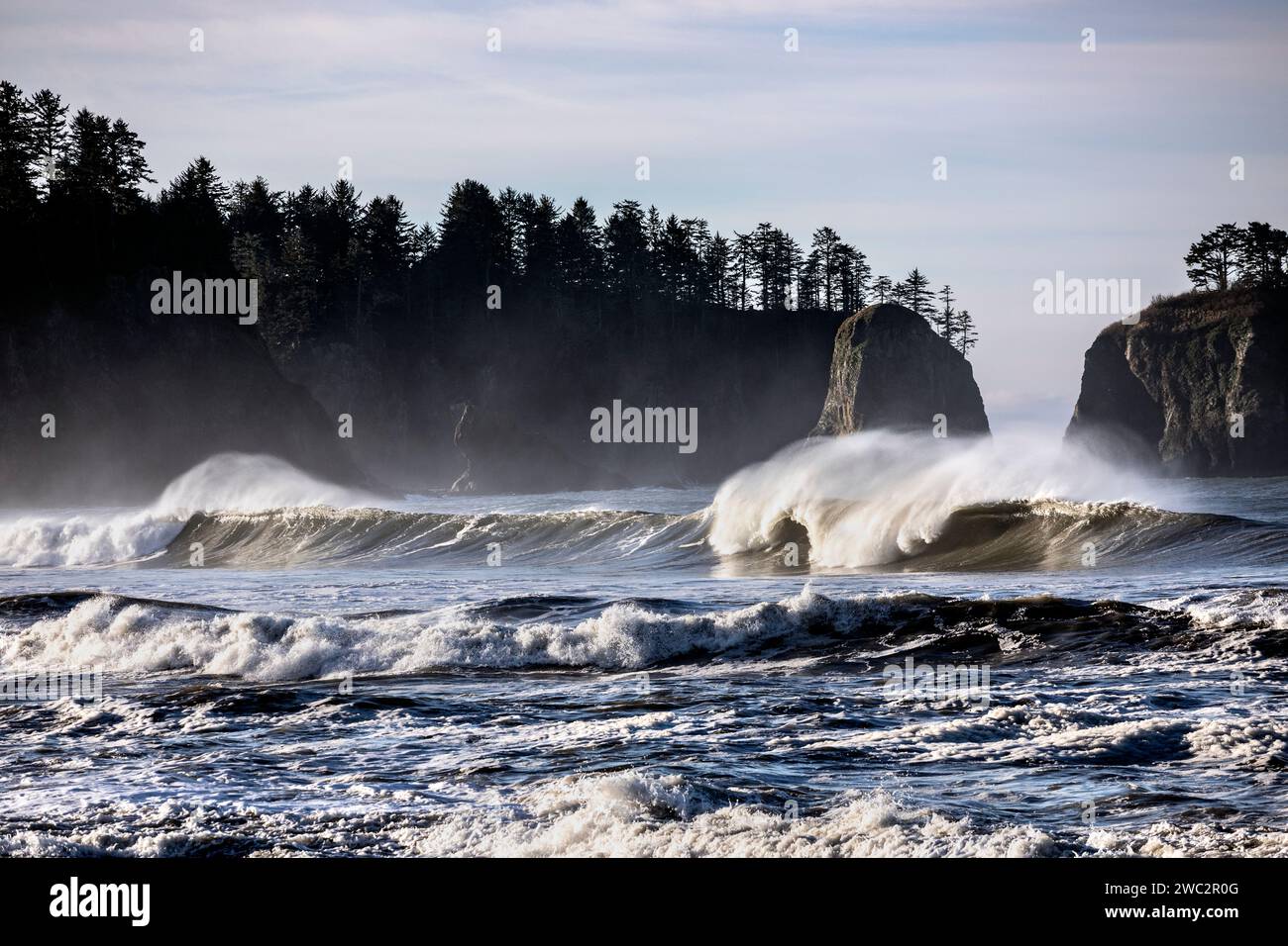 WA24687-00....WASHINGTON - The Pacific Ocean waves and James Island ...