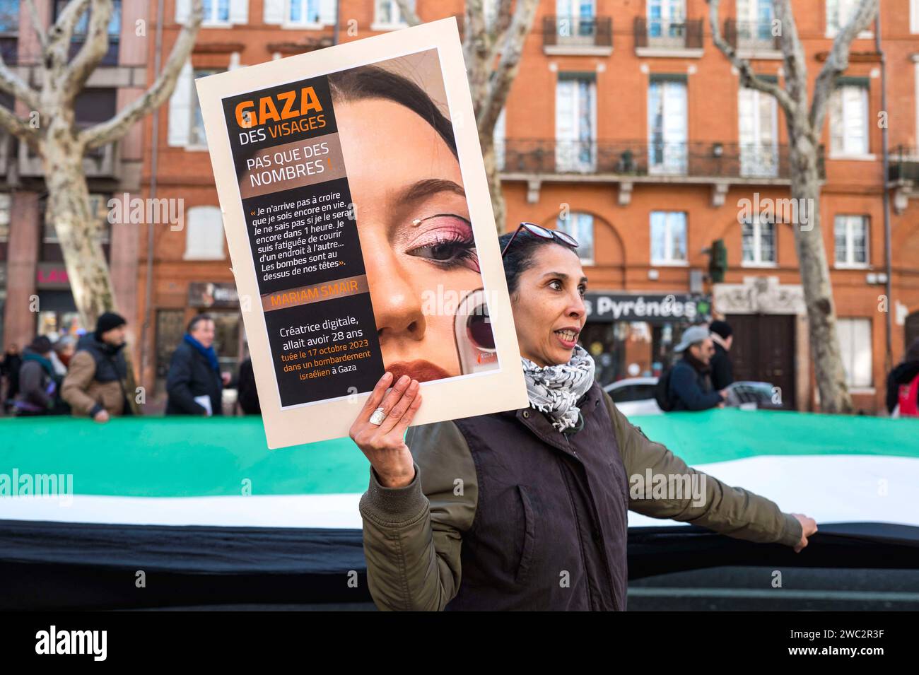 Toulouse, France. 13th Jan, 2024. A demonstrator with a placard, Gaza ...