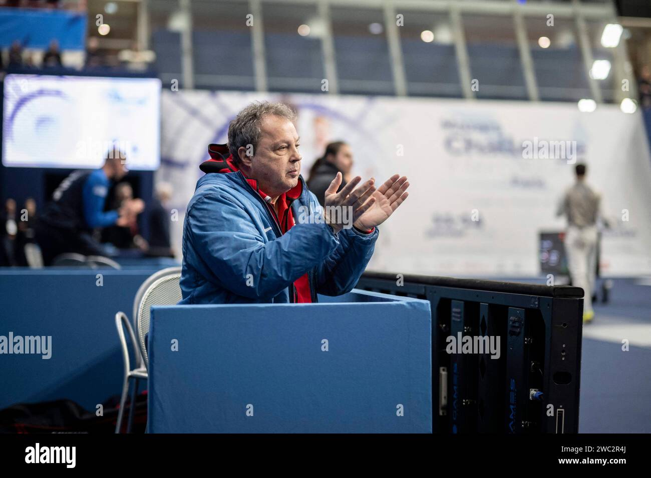 Paris, France. 13th Jan, 2024. Fencing Match (FOIL): US coach MASSIALAS ...