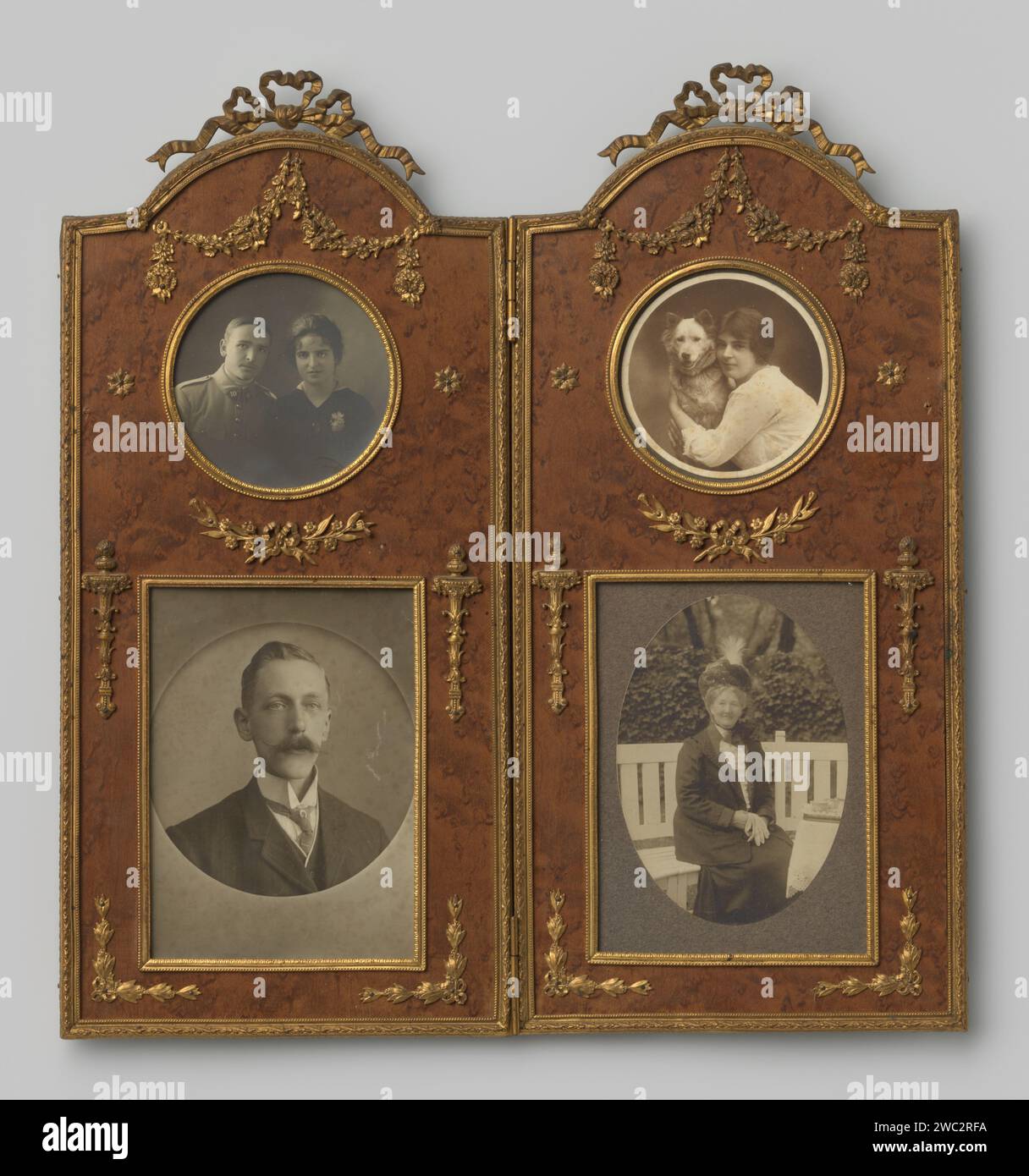 Four portraits of an unknown man and woman, an unknown woman with dog ...
