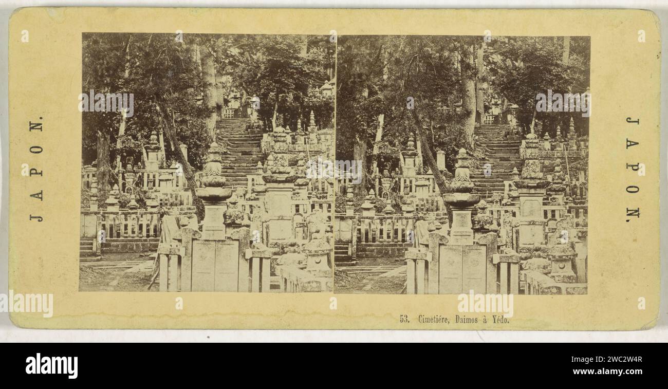 Cemetery in Tokyo, Anonymous, 1879 - 1910 stereograph Tokyo cardboard ...
