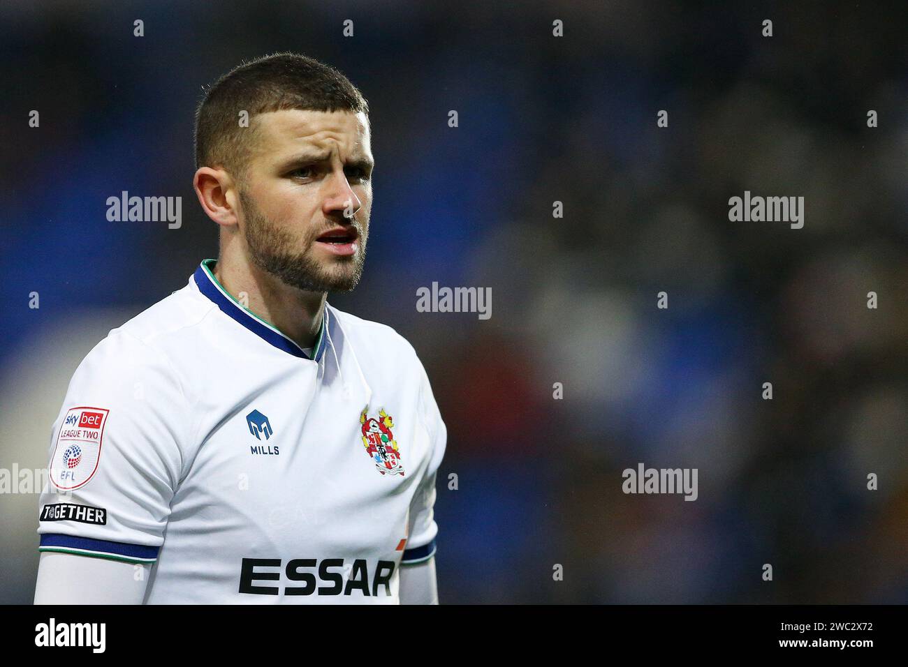 Birkenhead, UK. 13th Jan, 2024. Reece McAlear of Tranmere Rovers looks ...