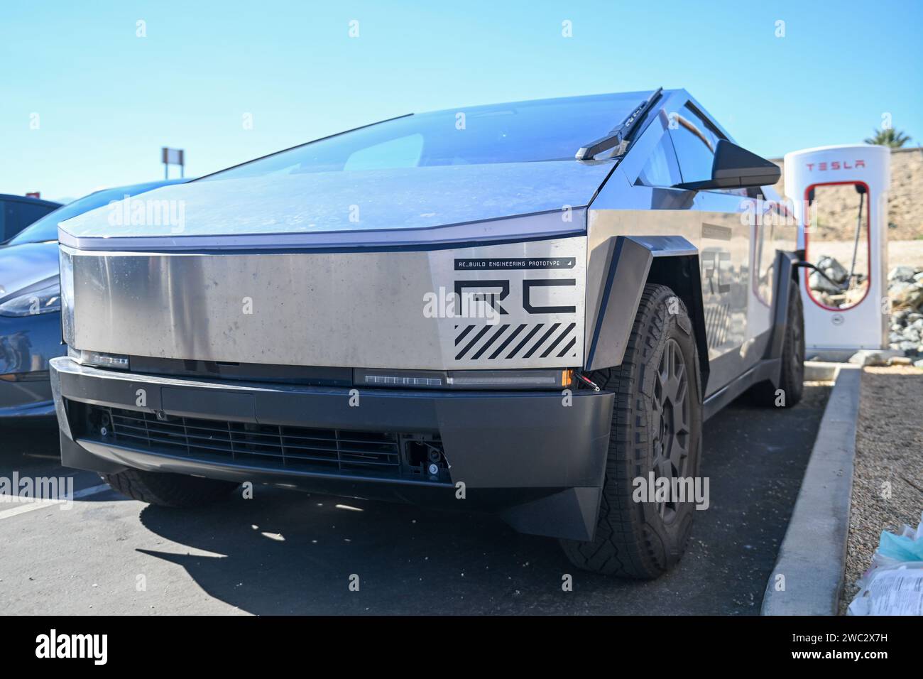 A Tesla Cybertruck is seen charging at The Outlets at Tejon, Friday ...