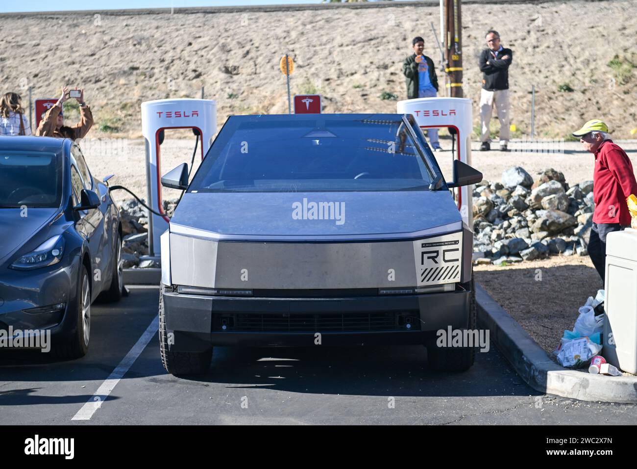 A Tesla Cybertruck is seen charging at The Outlets at Tejon, Friday ...