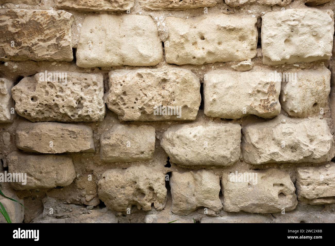 Ancient, maybe Roman period, stone wall of a building near amphitheater ...