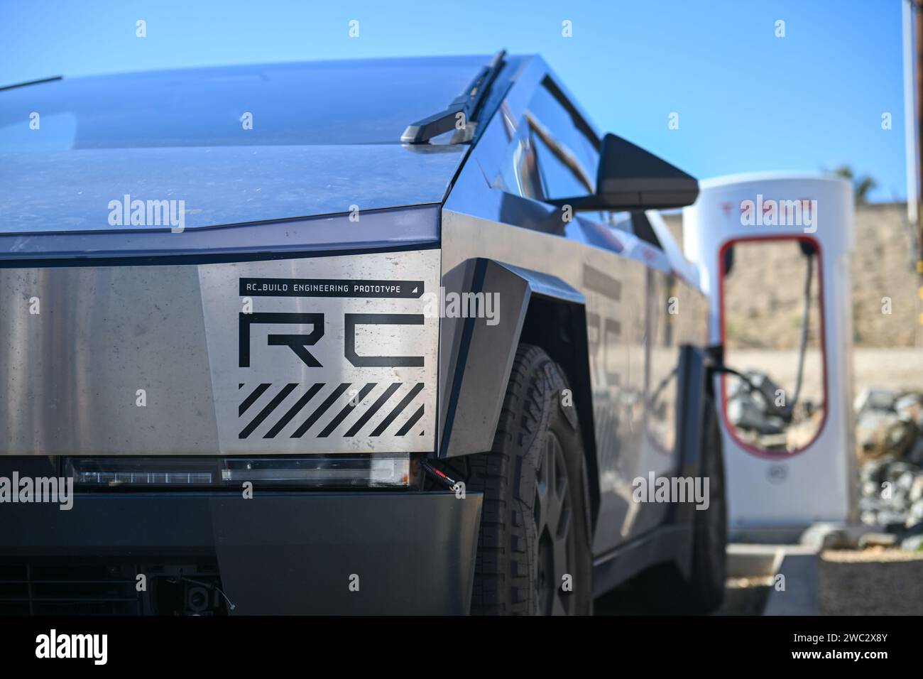 A Tesla Cybertruck is seen charging at The Outlets at Tejon, Friday ...