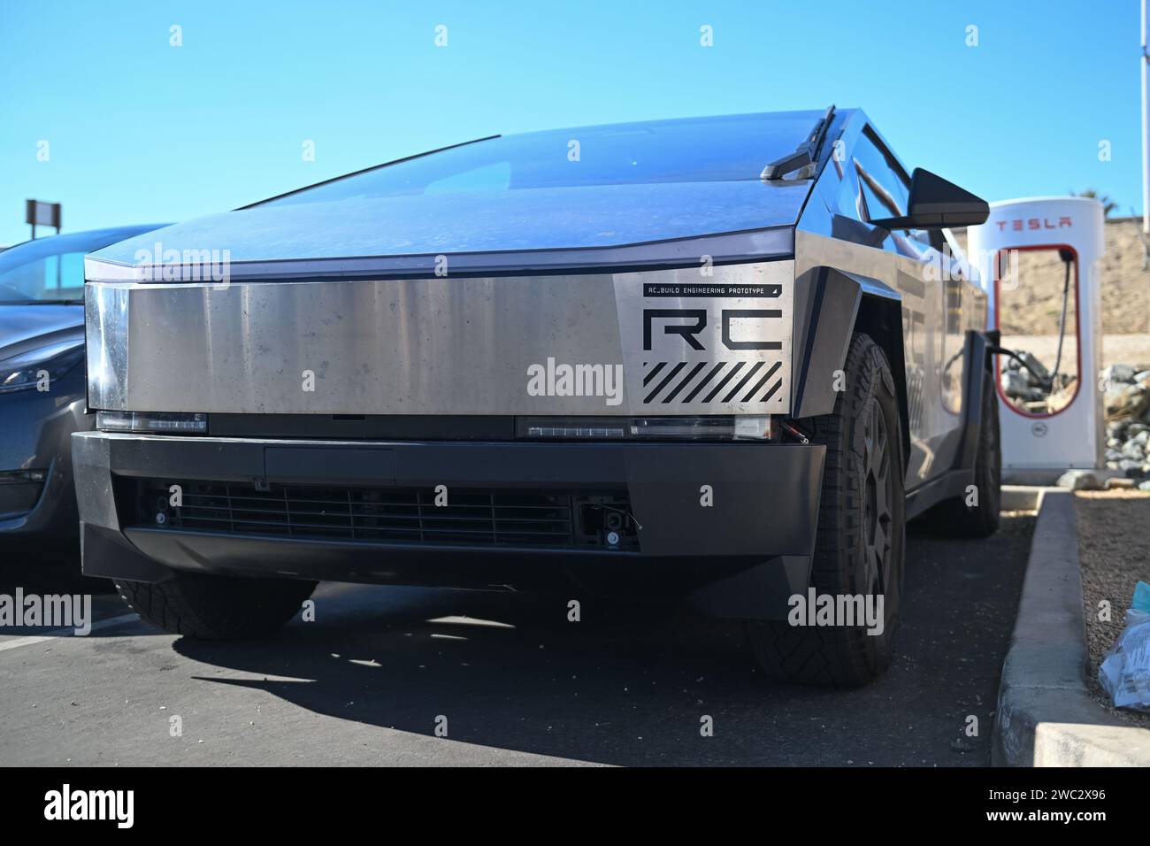 A Tesla Cybertruck is seen charging at The Outlets at Tejon, Friday ...